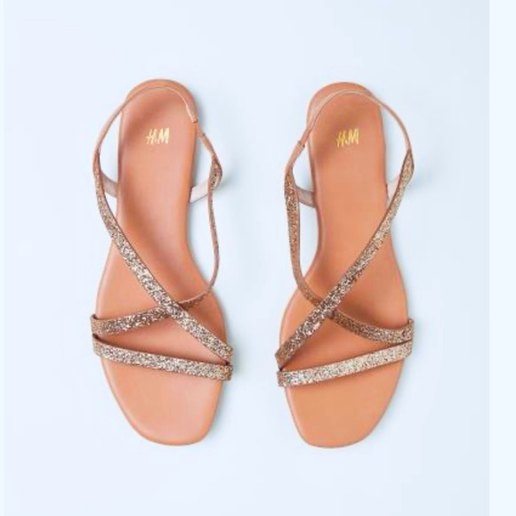 H&M | Shoes | Hm Gold Glitter Strap Sandals | Poshmark